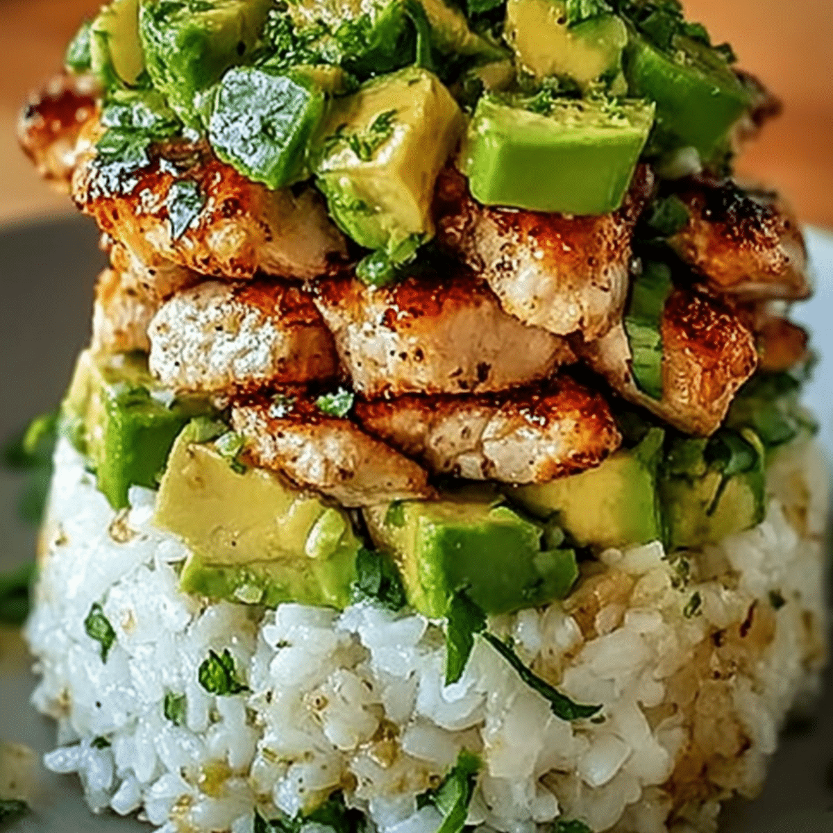 Honey Lime Chicken & Avocado Rice Stack Easy Recipe - ZazaCook