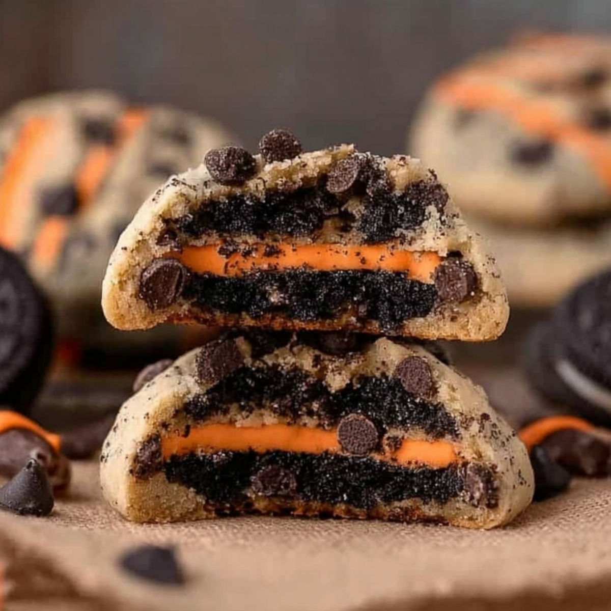 Halloween Oreo Stuffed Chocolate Chip Cookies – Best Ever Fall - ZazaCook