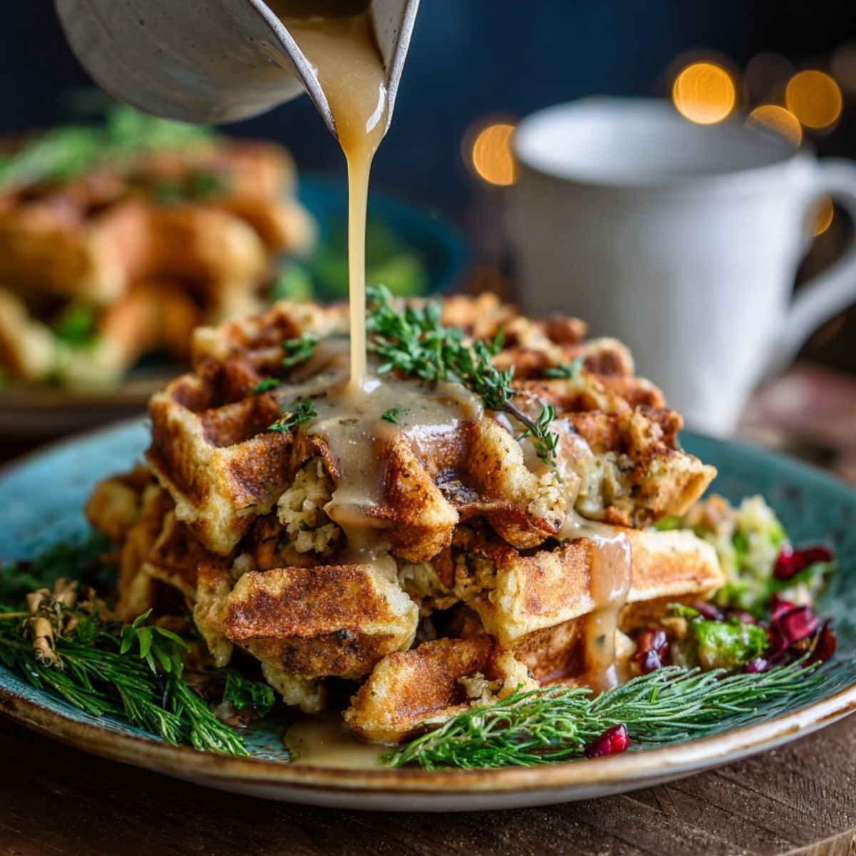 Leftover Stuffing Waffles with Maple Gravy – Easy Recipe - ZazaCook