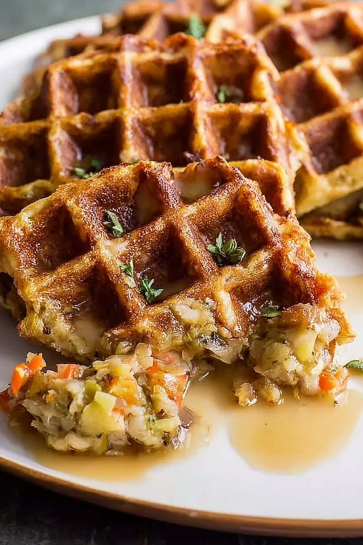 Leftover Stuffing Waffles with Maple Gravy – Easy Recipe - ZazaCook