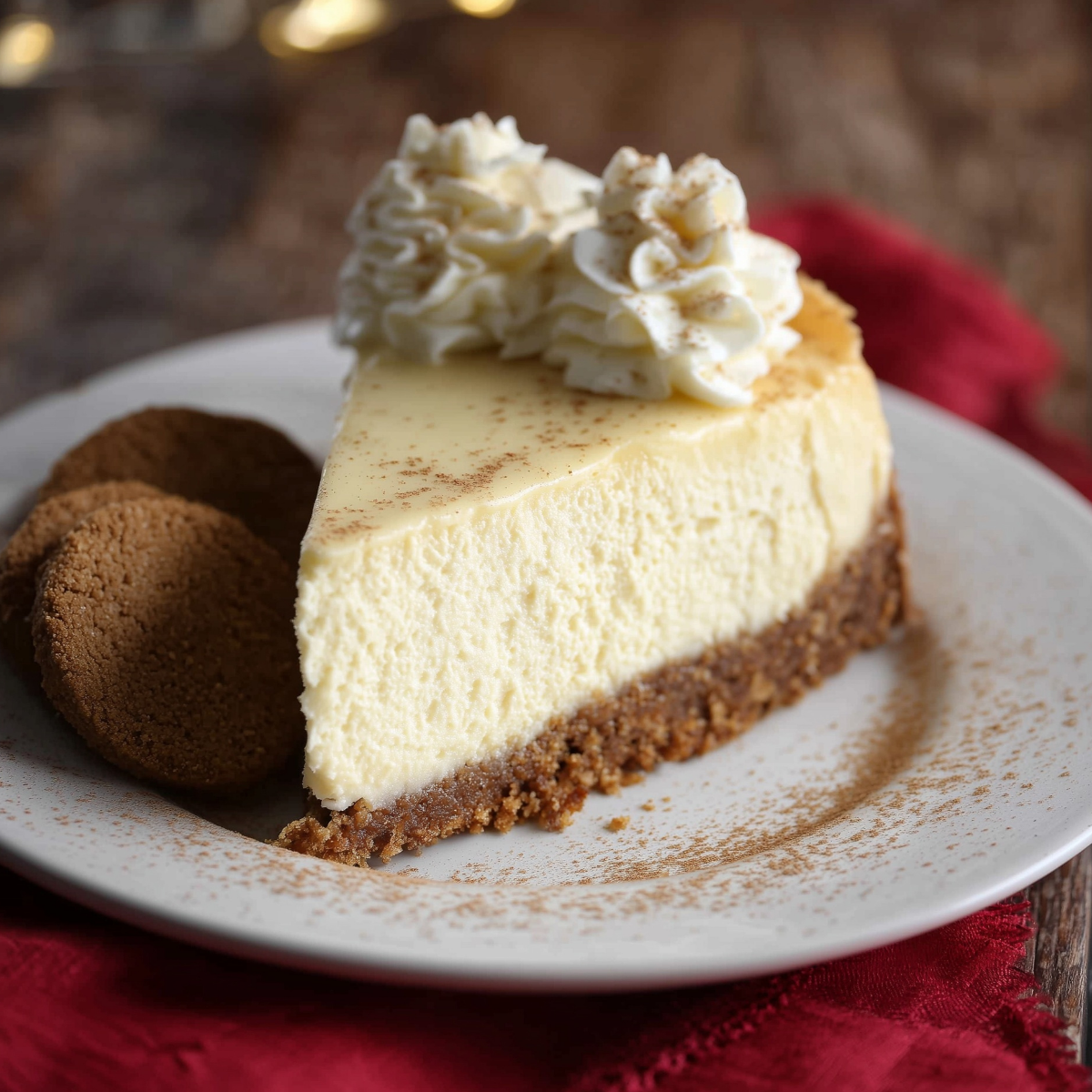 Eggnog Cheesecake with Gingersnap Crust - Creamy & Festive - ZazaCook
