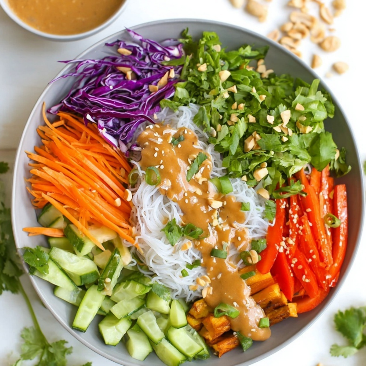 Spring Roll Bowl with Peanut Sauce | Easy & Flavorful - ZazaCook