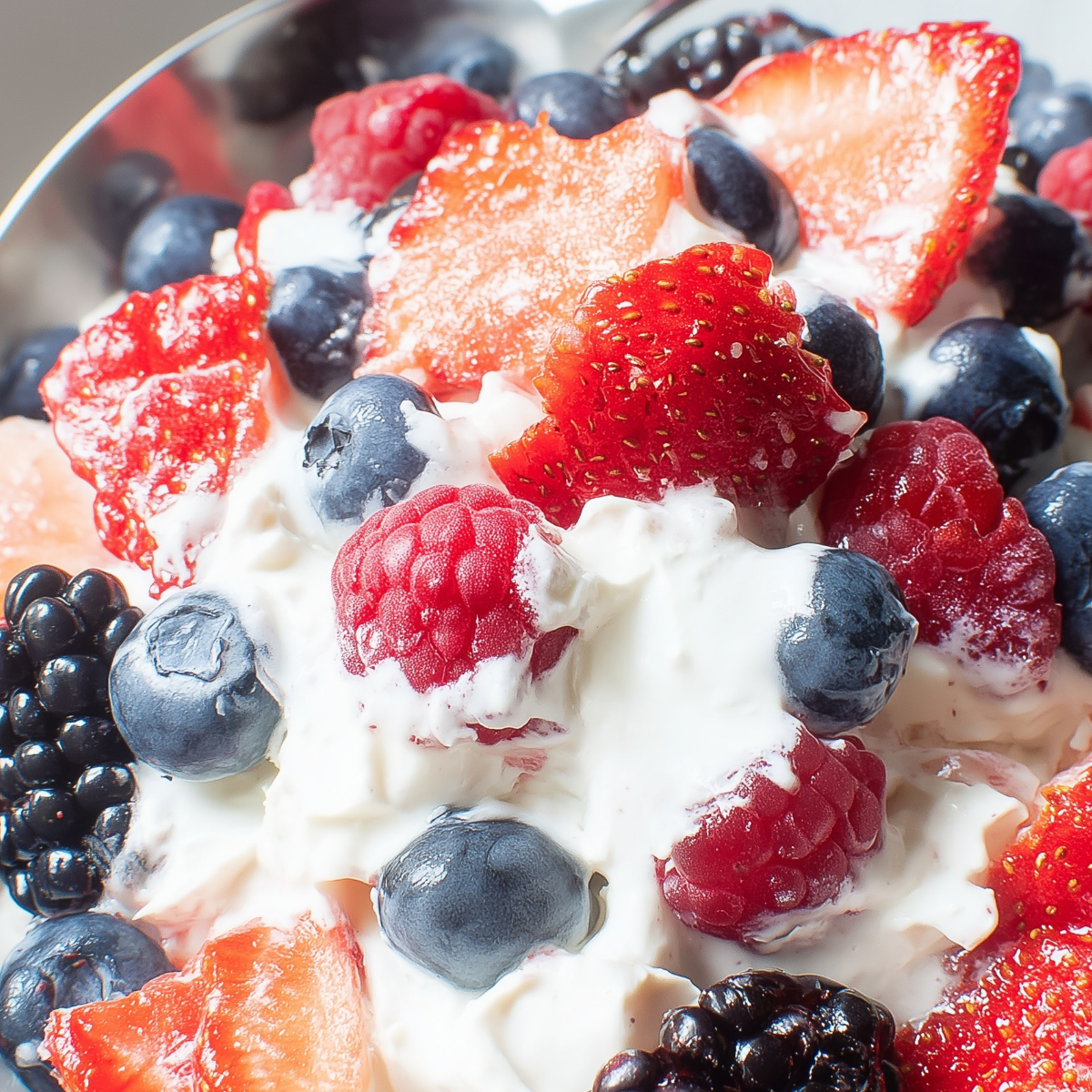 Triple Berry Cheesecake Fruit Salad – Easy & Delicious - ZazaCook